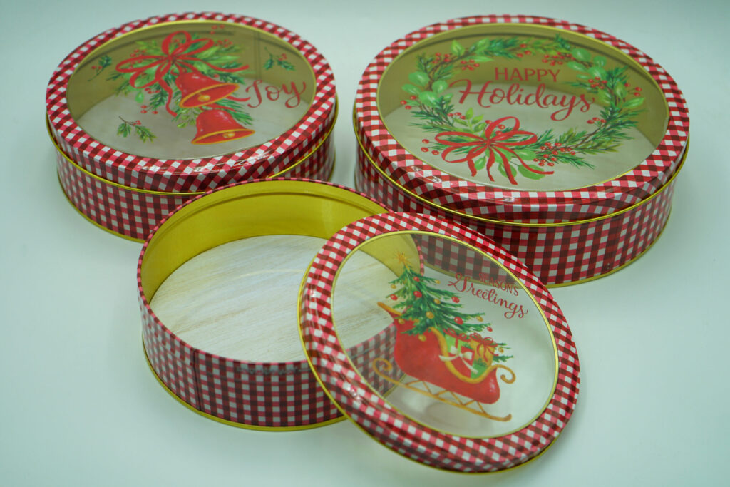 Custom Round cake storage of tin of 3 with window lid Wholesale